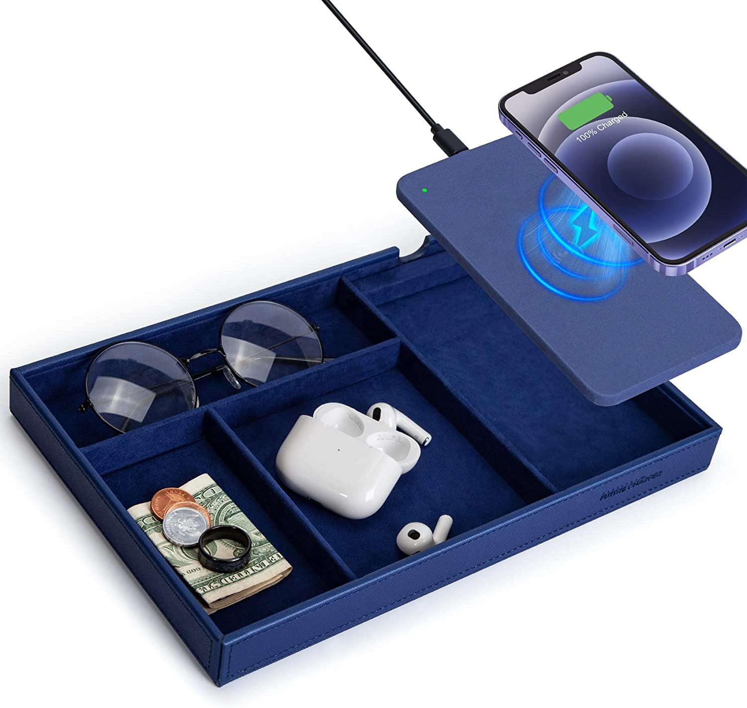 cugvbin Valet Tray Built in Wireless Charging Pad Nightstand Organizer ...