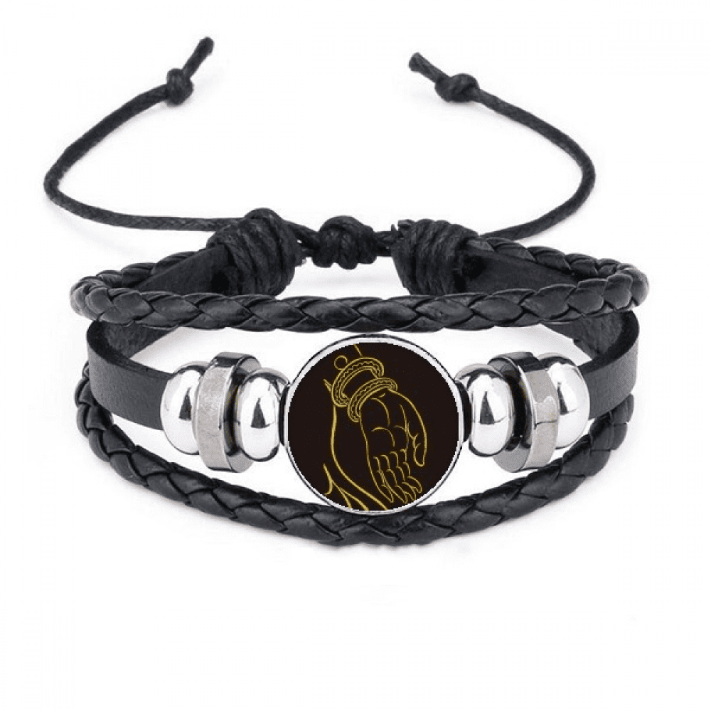 culture black yellow hand pattern bracelet braided leather woven ...