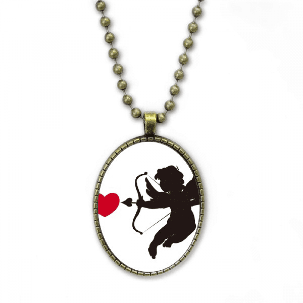 cupid angel love heart pattern necklace vintage chain bead pendant ...