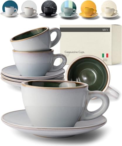 cups [4x 8oz] - Thick-walled stoneware cappuccino cup set for latte art ...