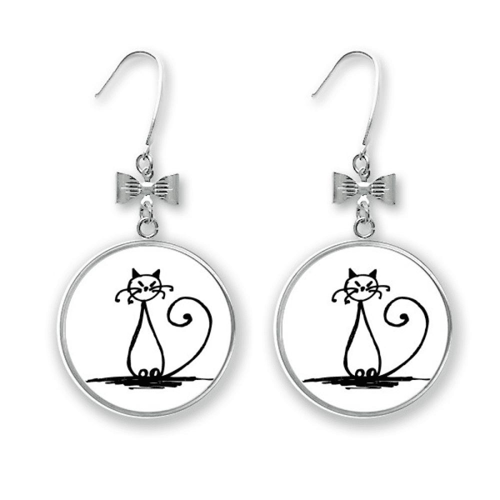 curly tail cat sle sit line bow earrings drop stud pierced hook ...