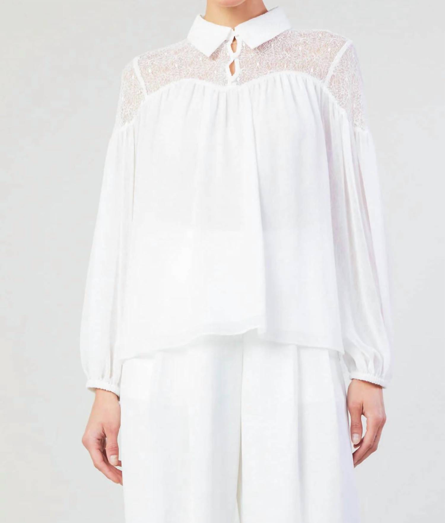 current air Elyse Lace Yoke Front Blouse - Walmart.com