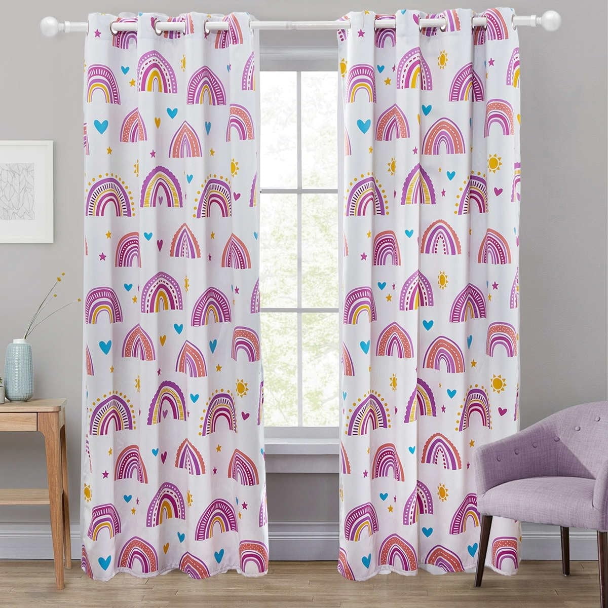 Rainbow Curtains for Kids Bedroom, Room Darkening Blackout Curtains for Girls and Boys, Set of 2 ...