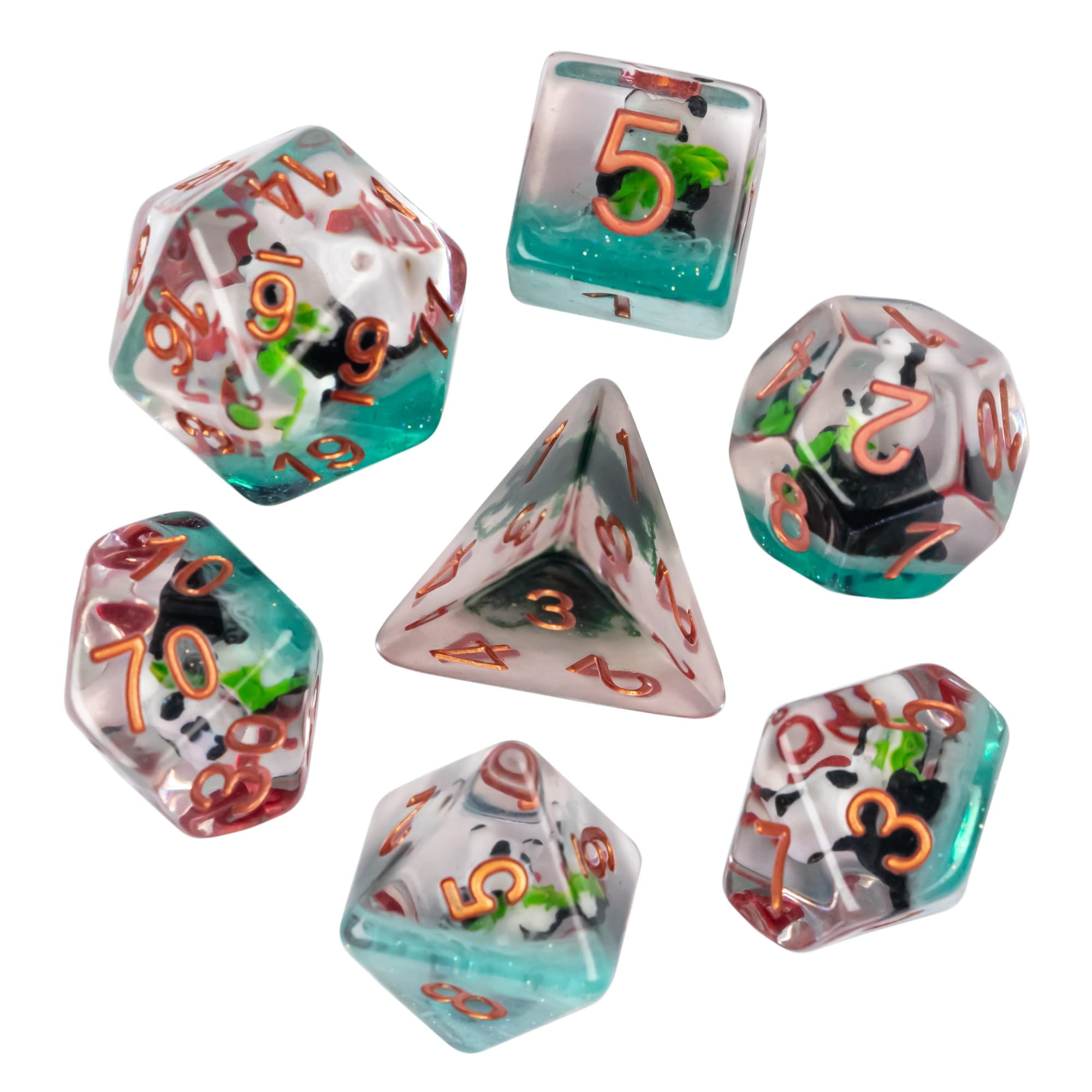 cusdie 7-Die DND Dice, Polyhedral Dice Set Filled with Panda&Bamboo for ...