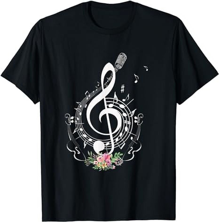 cut music notes clef teacher shirt,musical Notes and Flowers T-Shirt ...