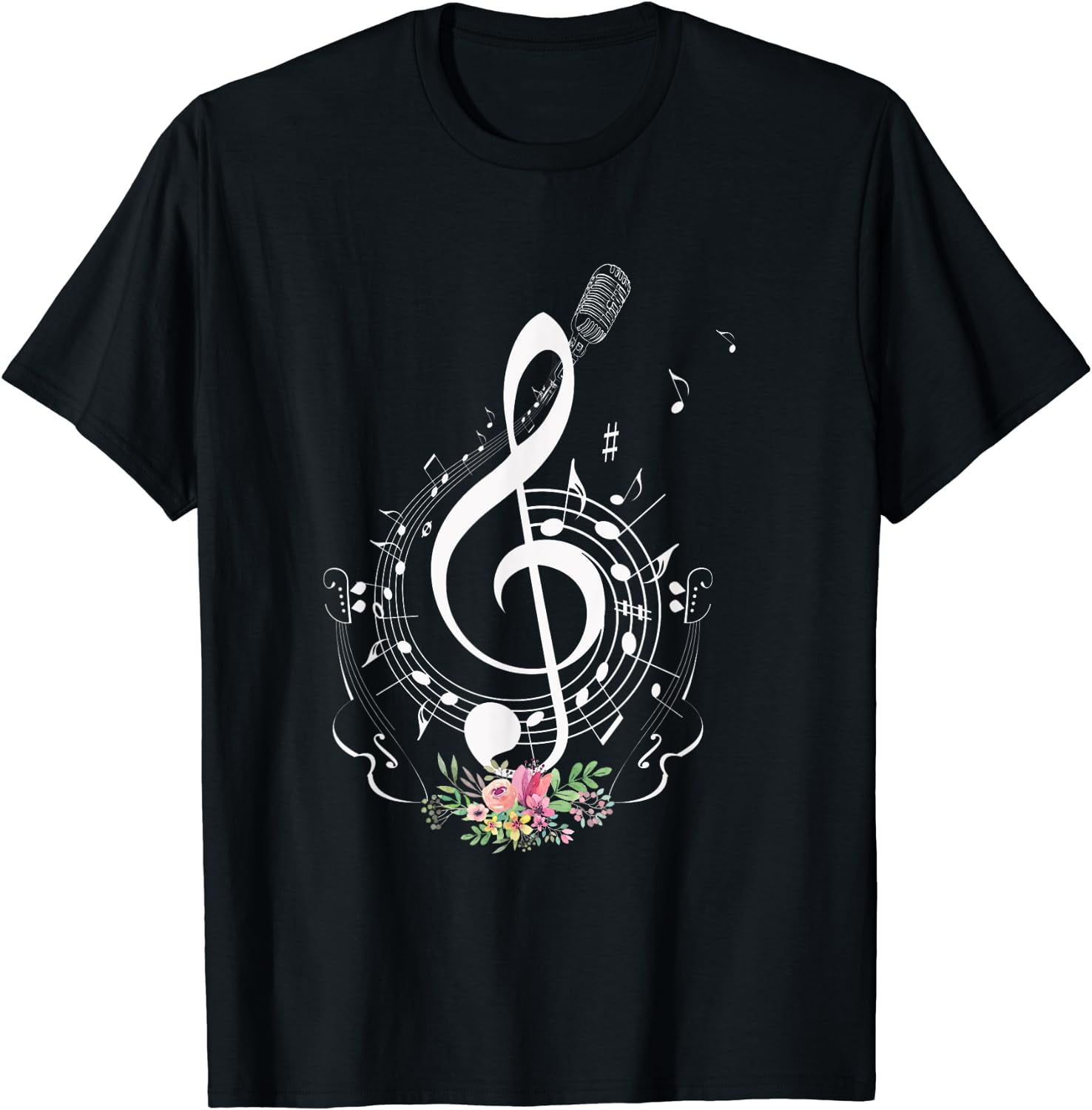 cut music notes clef teacher shirt,musical Notes and Flowers T-Shirt ...