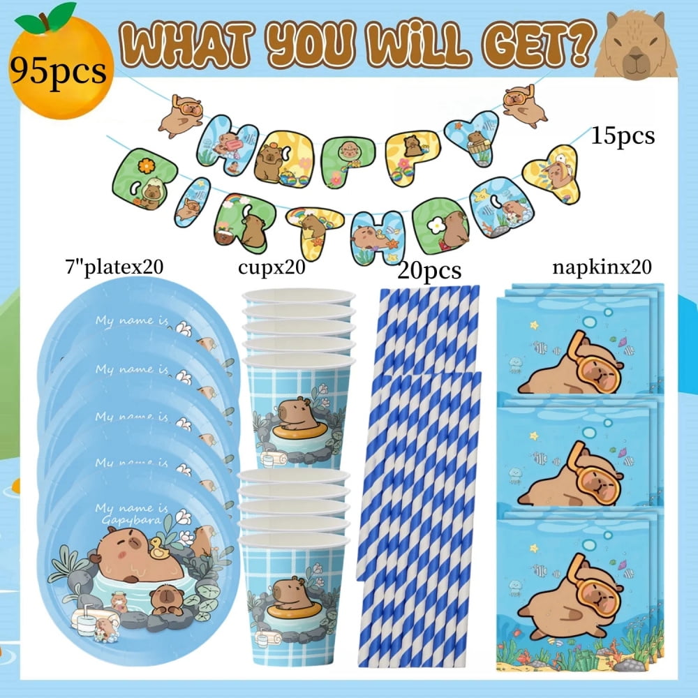 cute Capybara Birthday Party Decor Cartoon Capybara Disposable ...