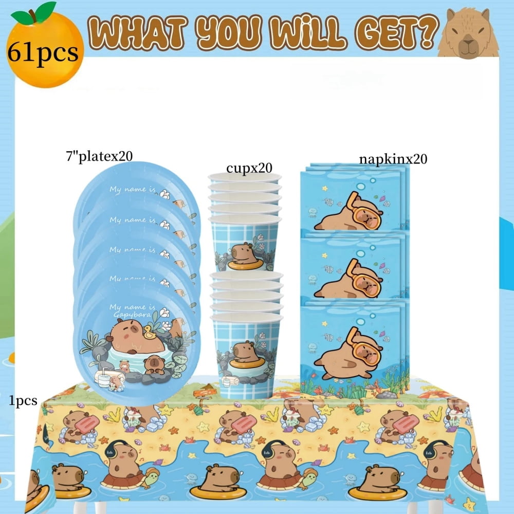 cute Capybara Birthday Party Decor Cartoon Capybara Disposable ...