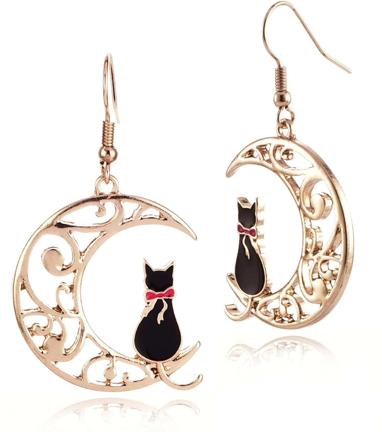 Cute Kitten Earrings, Kitty Hollow Earrings, Alloy + Enamel, Black ...