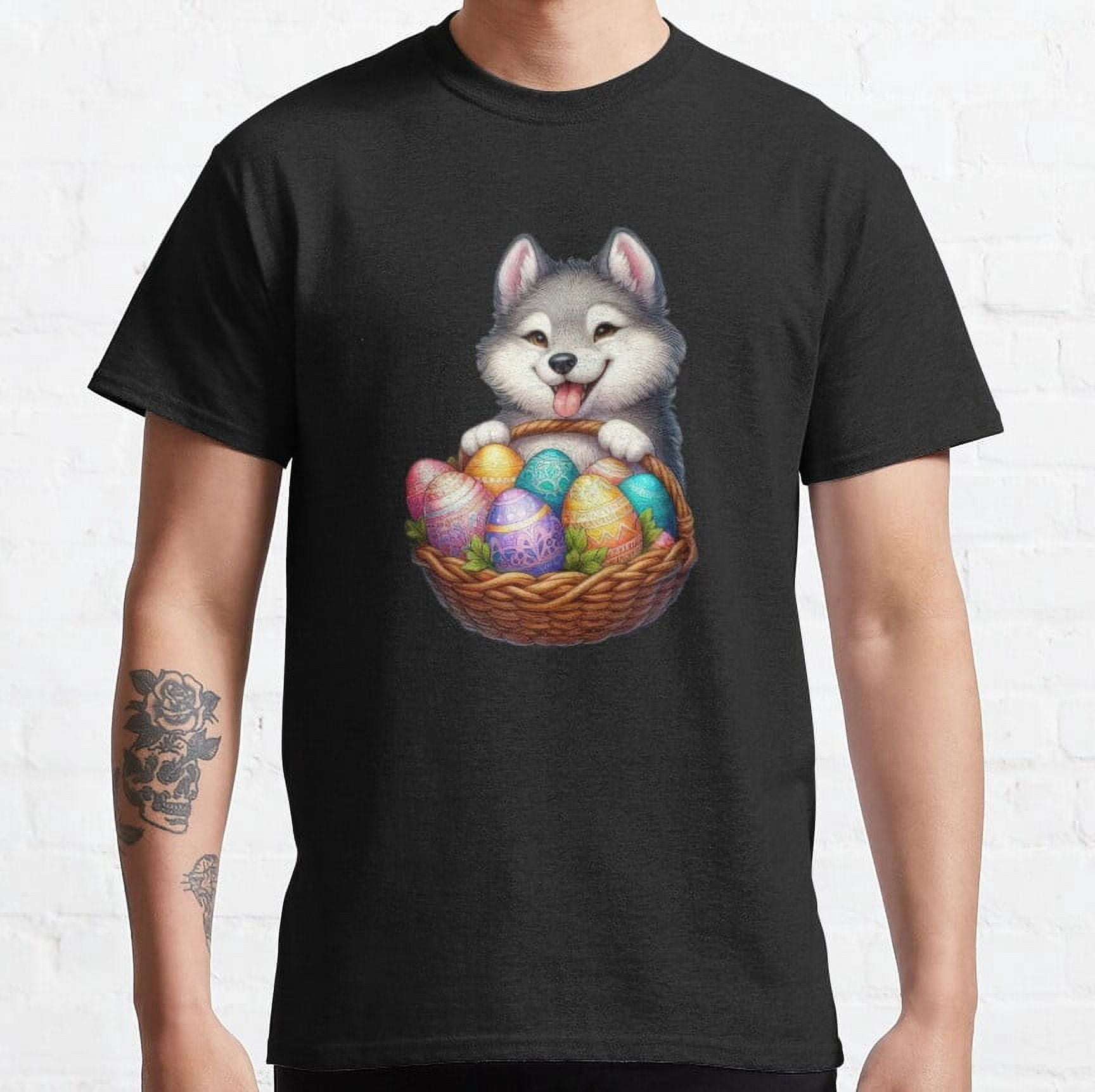 cute Wolf with Easter eggs basket Classic T-Shirt - Walmart.com