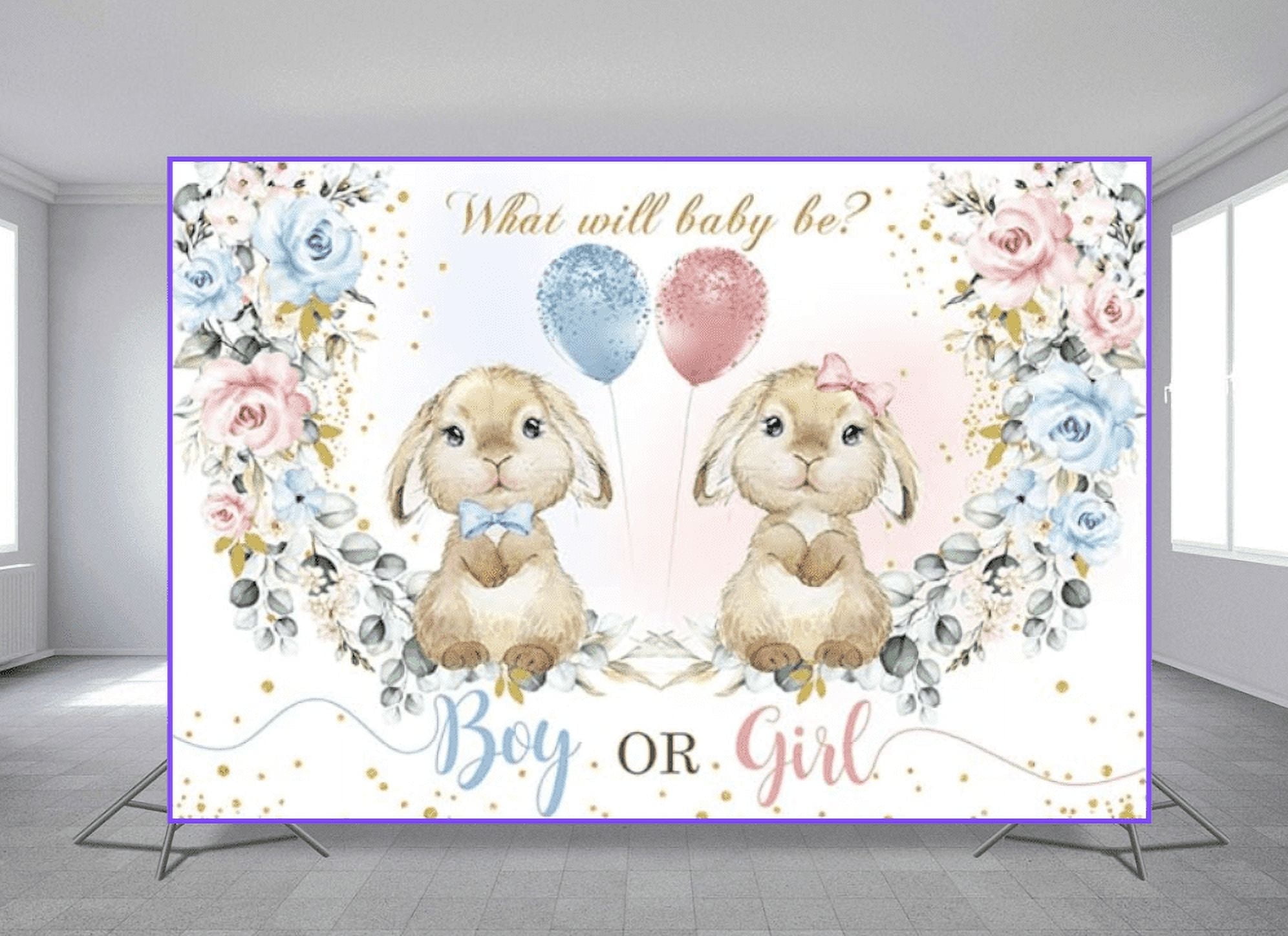cute bunny he or she gender reveal backdrop cute, festival, roses blue ...