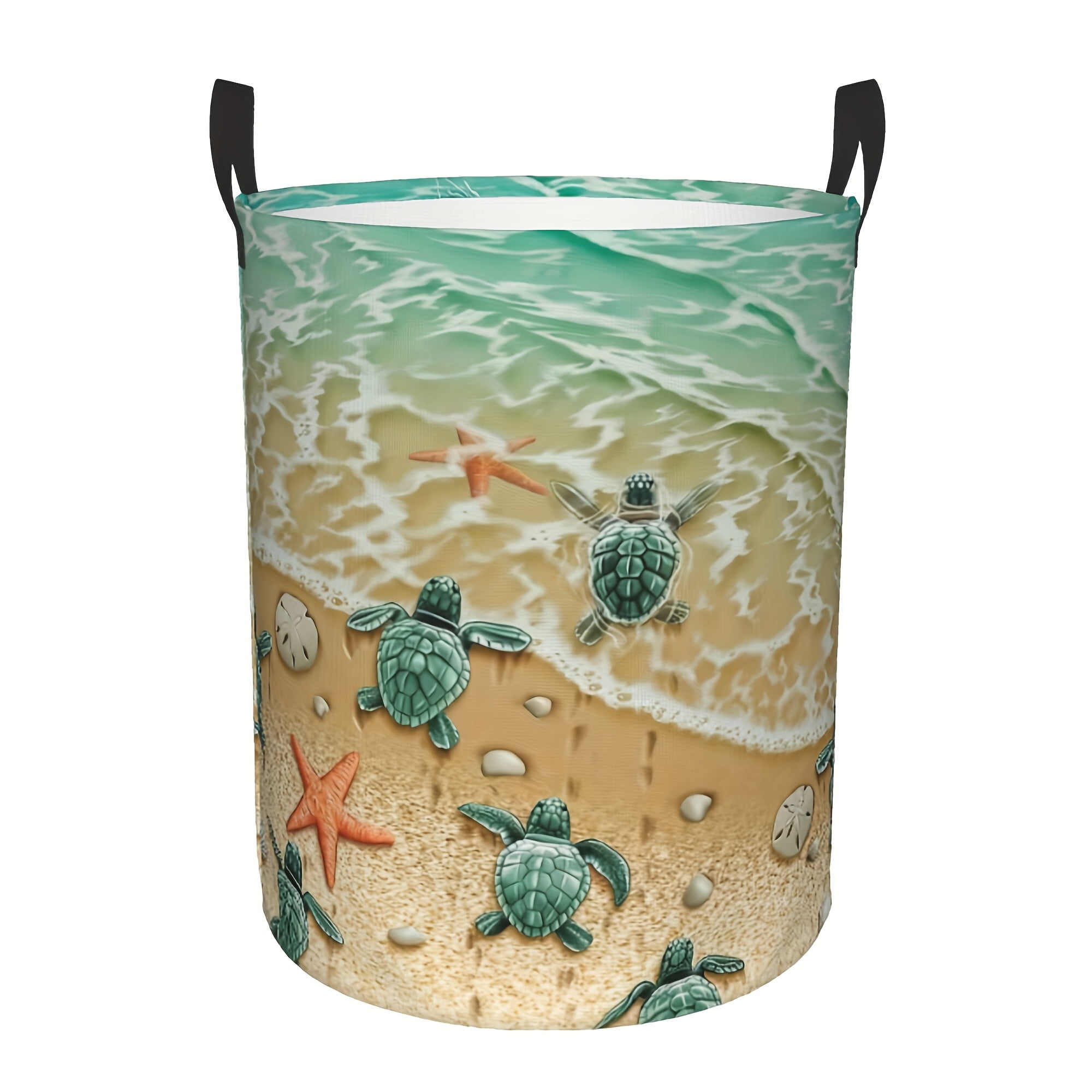 A cute cartoon-patterned large folding laundry basket featuring a sea ...