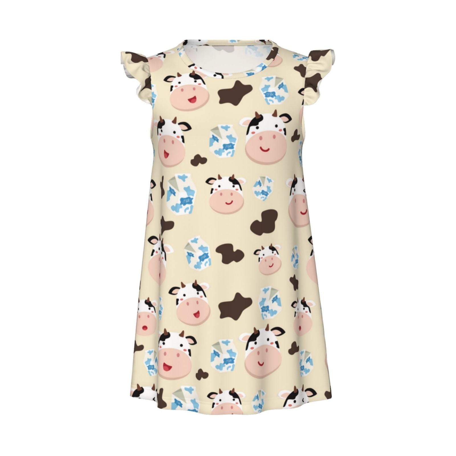 cute cow_A Girls Nightgowns, Flutter Sleeve Pajamas Nightdress ...