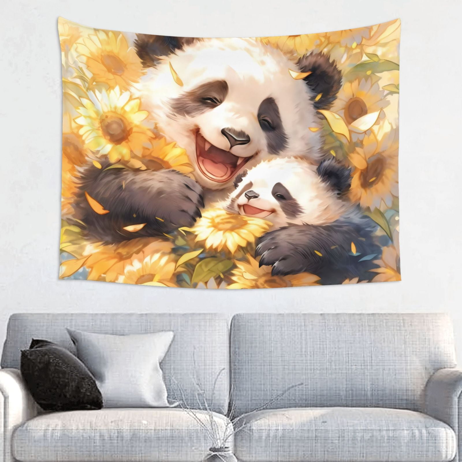 cute panda sunflower Tapestry Home Decor Tapestry Wall Hanging ...