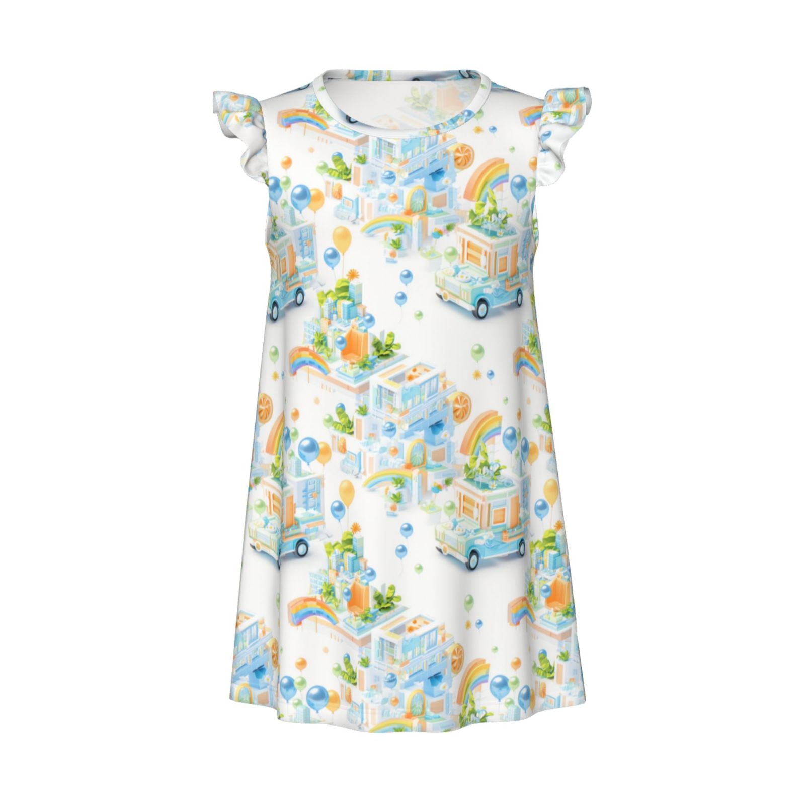 cute rainbow balloon RV Girls Nightgowns, Short Sleeves Princess Dress ...