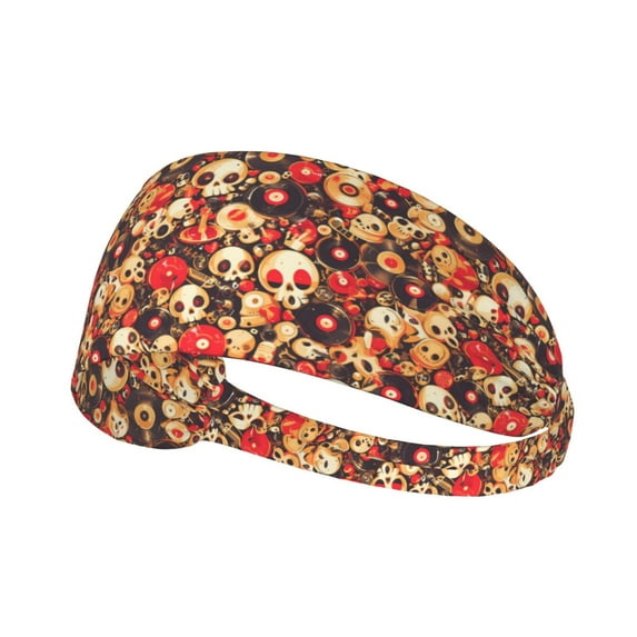 cute record music Skull Sweat Band Sports Headbands for Men & Women ...
