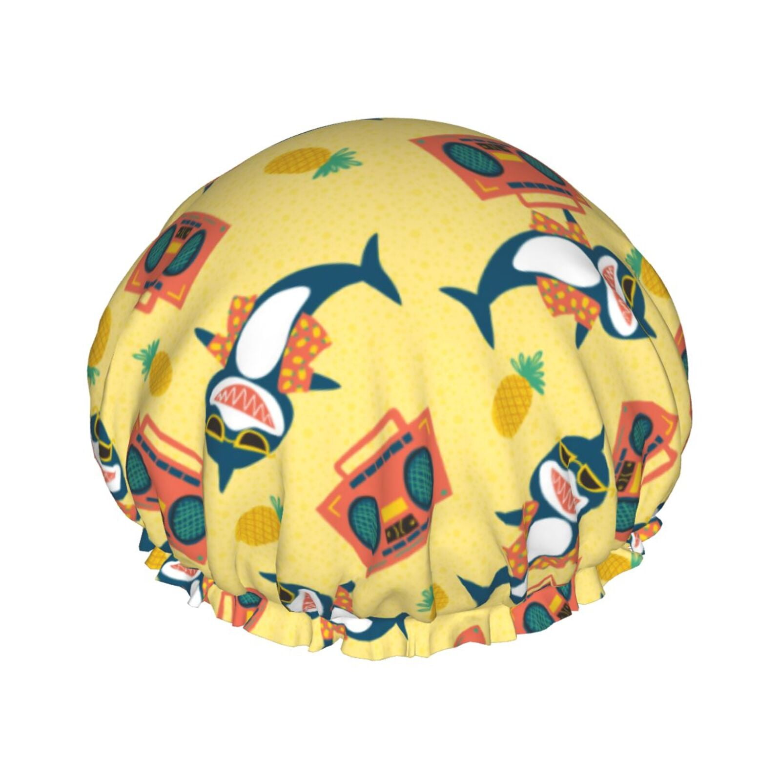 cute smiling sharks Shower Cap for Women, Double Waterproof Layers ...