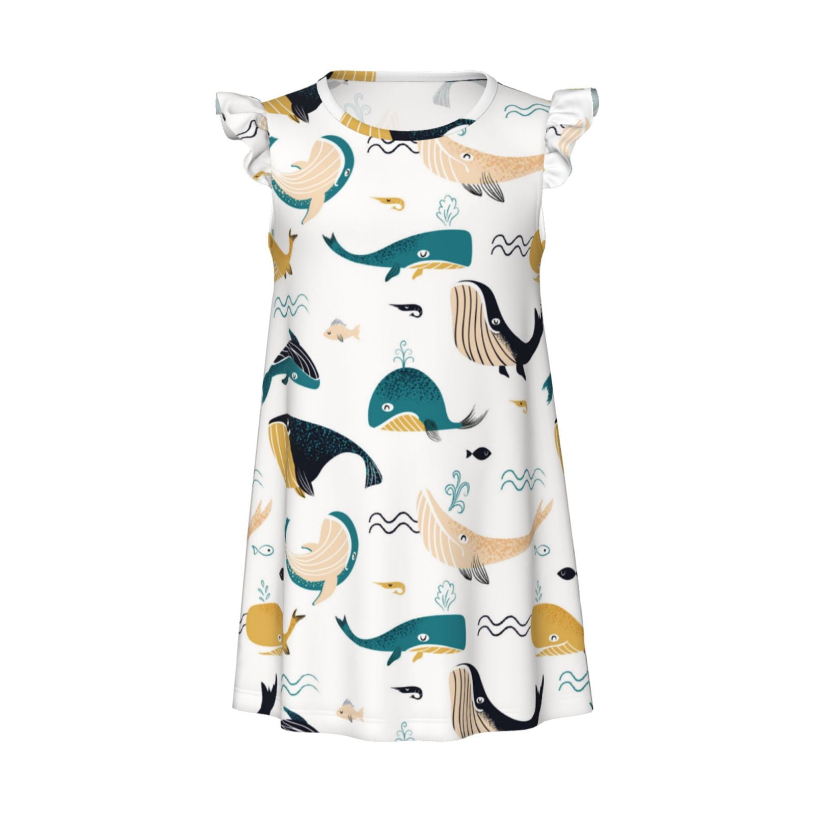 cute whale Girls Nightgown, Flutter Short Sleeves Night Dress, Pajamas ...
