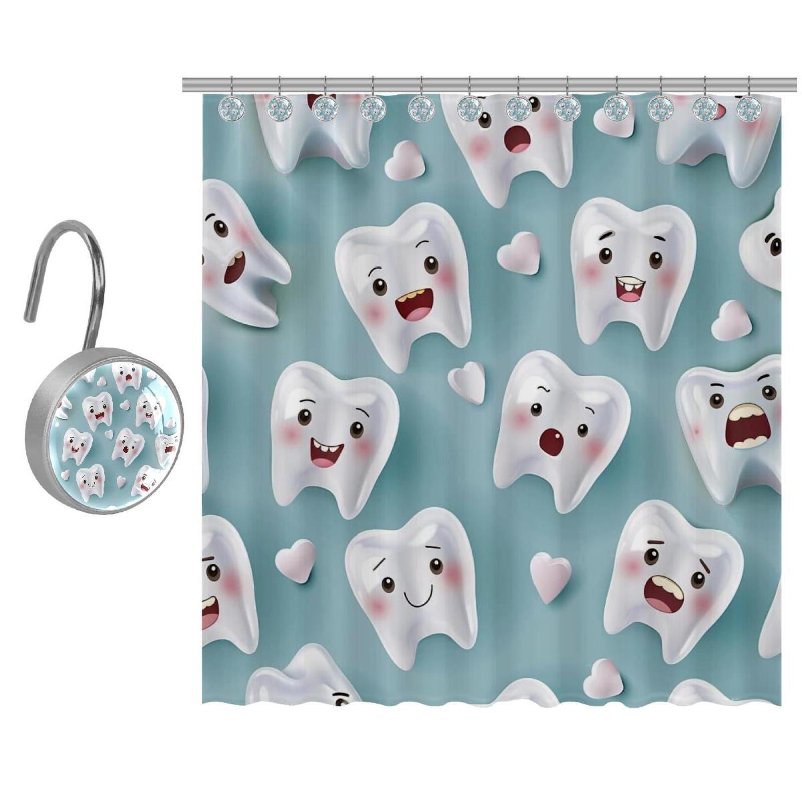 cute white teeth on the light blue background Shower Curtain Set for ...