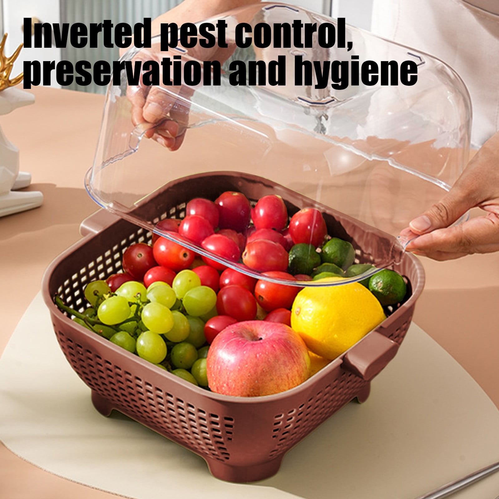 cuyhtdup Double Layer Drains Basket With Cover Kitchen Fruit And ...