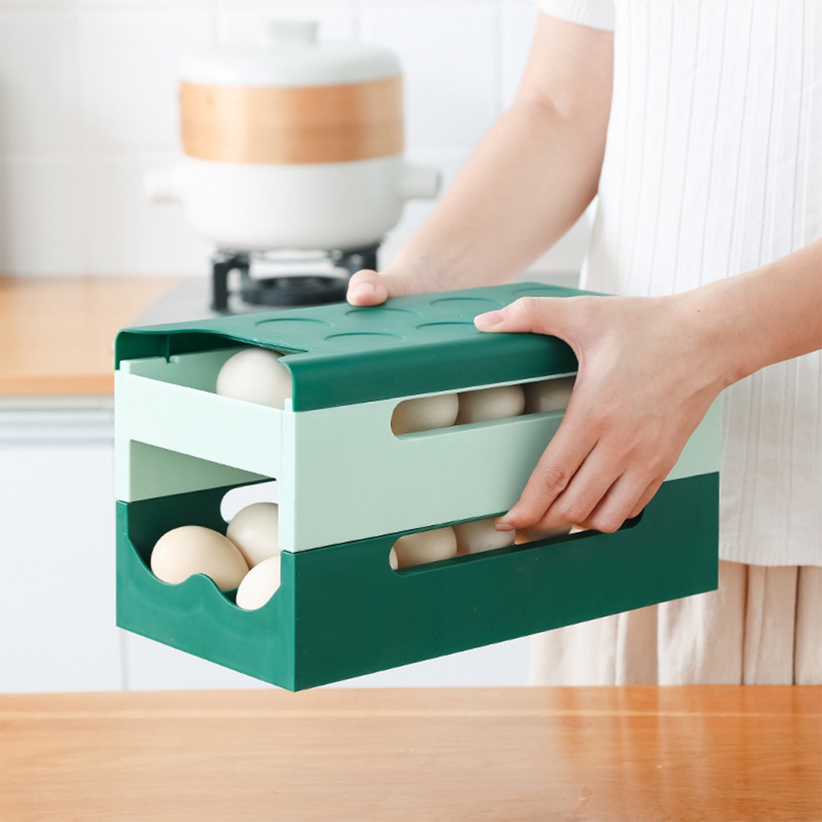 cuyhtdup Eggs Storage Box Two Tier Rolling Home Refrigerator Eggs Box ...
