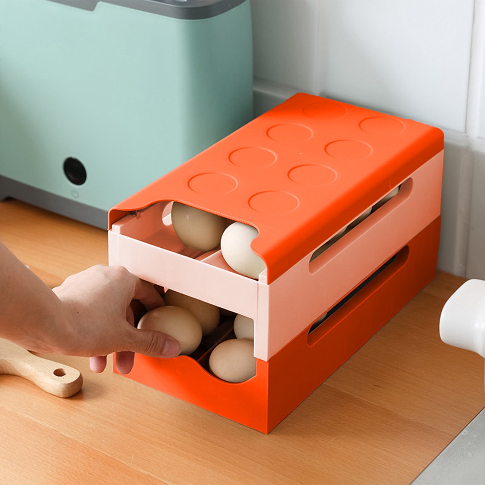 cuyhtdup Eggs Storage Box Two Tier Rolling Home Refrigerator Eggs Box ...