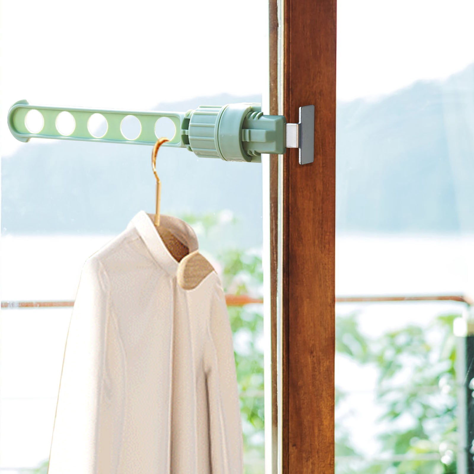 cuyhtdup Foldable Wall Mount Clothes Drying Rack - 5-Hook Rotating ...