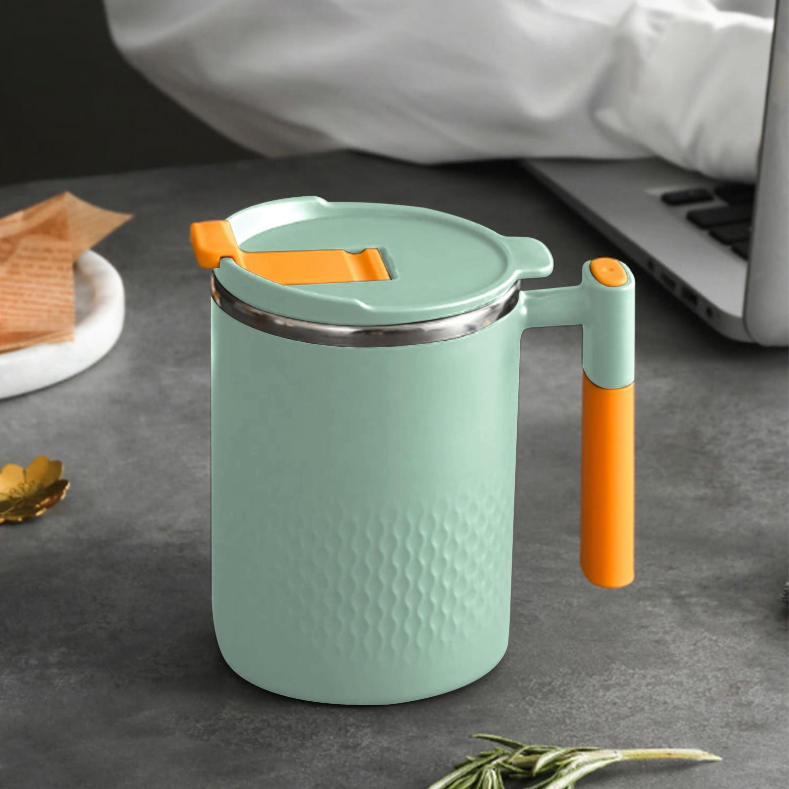 cuyhtdup Stainless Steel Mug With Lid And Handle 450ML Reusable Double ...