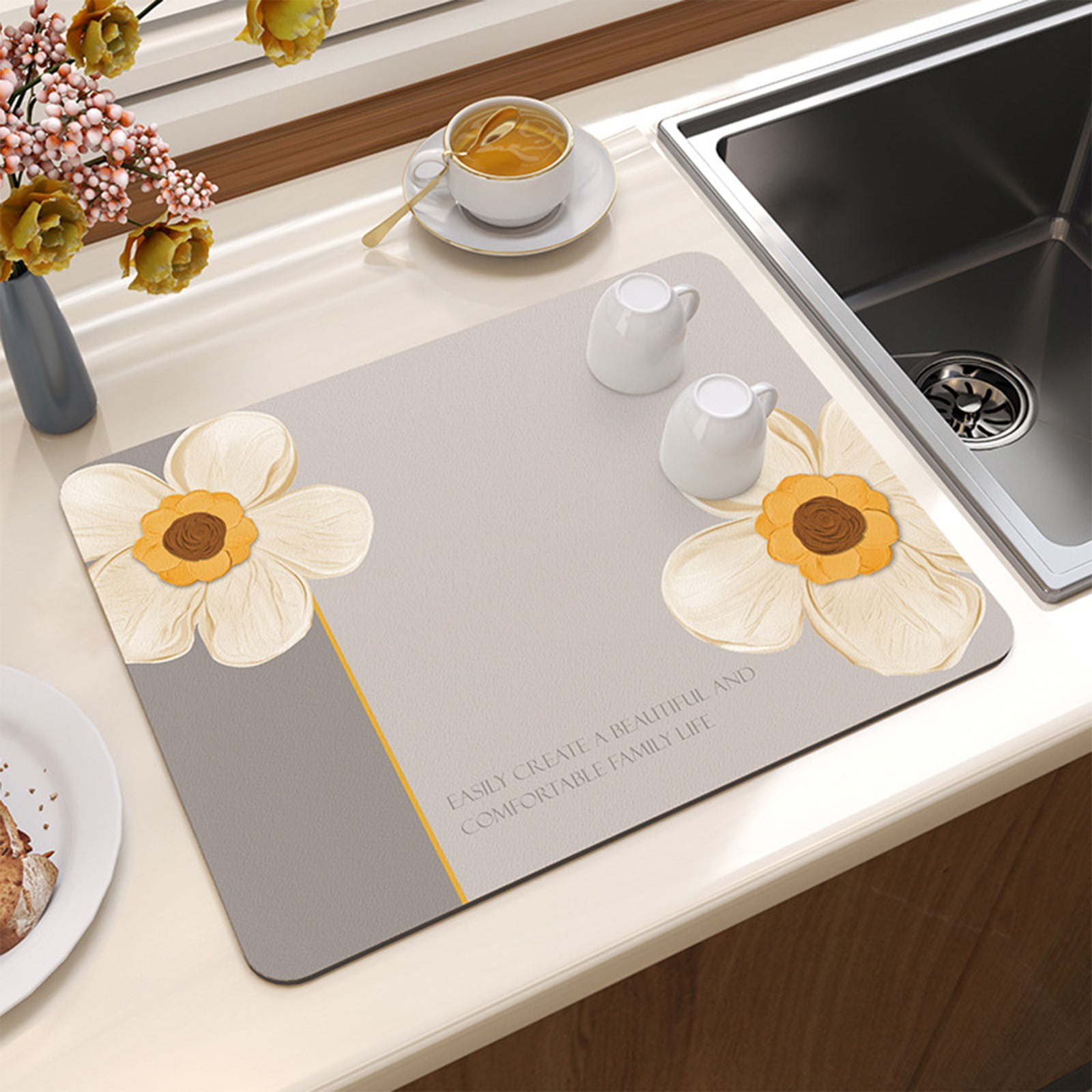 cuyhtdup Stone Dish Drying Mat For Kitchen Counter Ultra Absorbent Heat ...