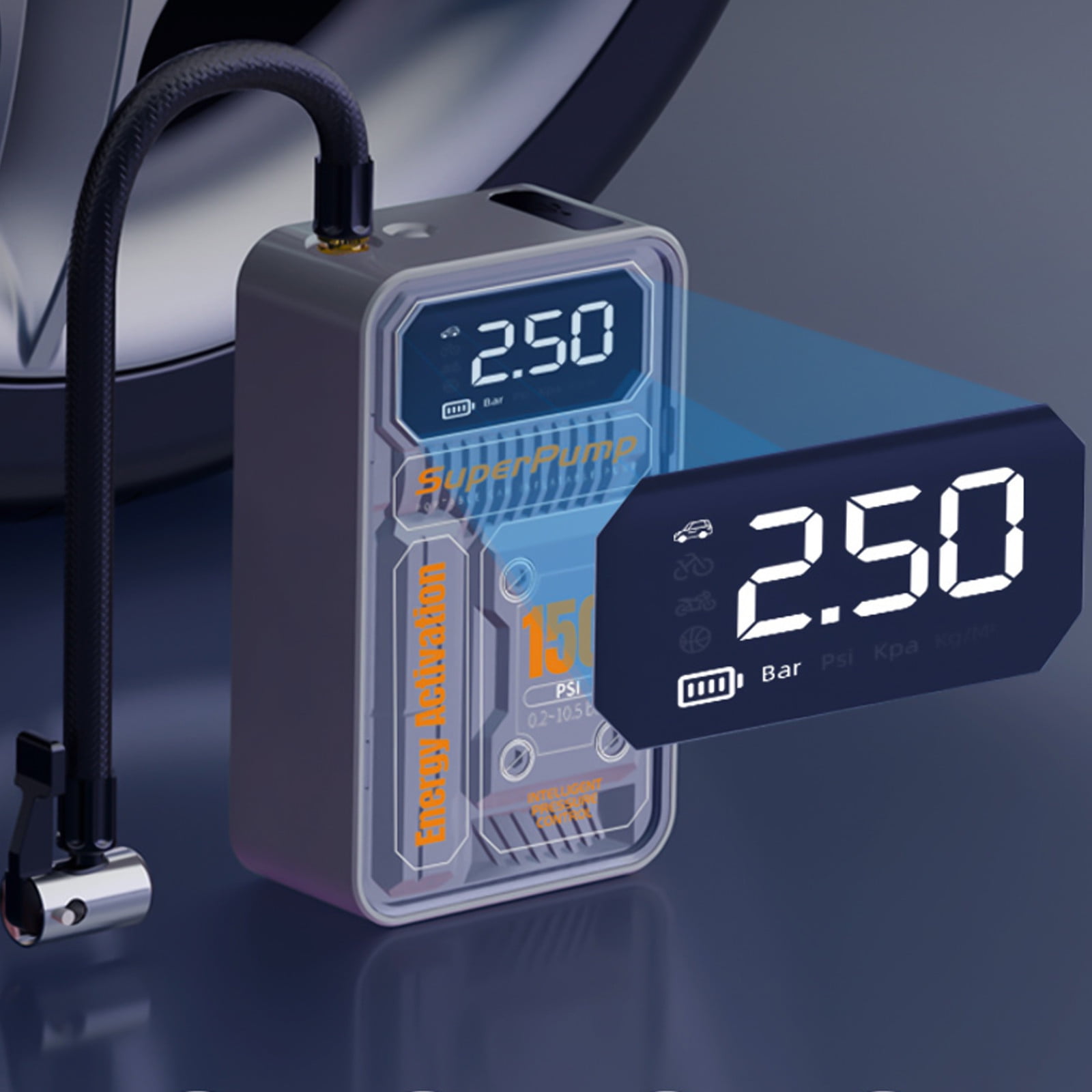 cuyhtdup Tire Inflator Portable Compressor, Battery Rechargeable Bike ...