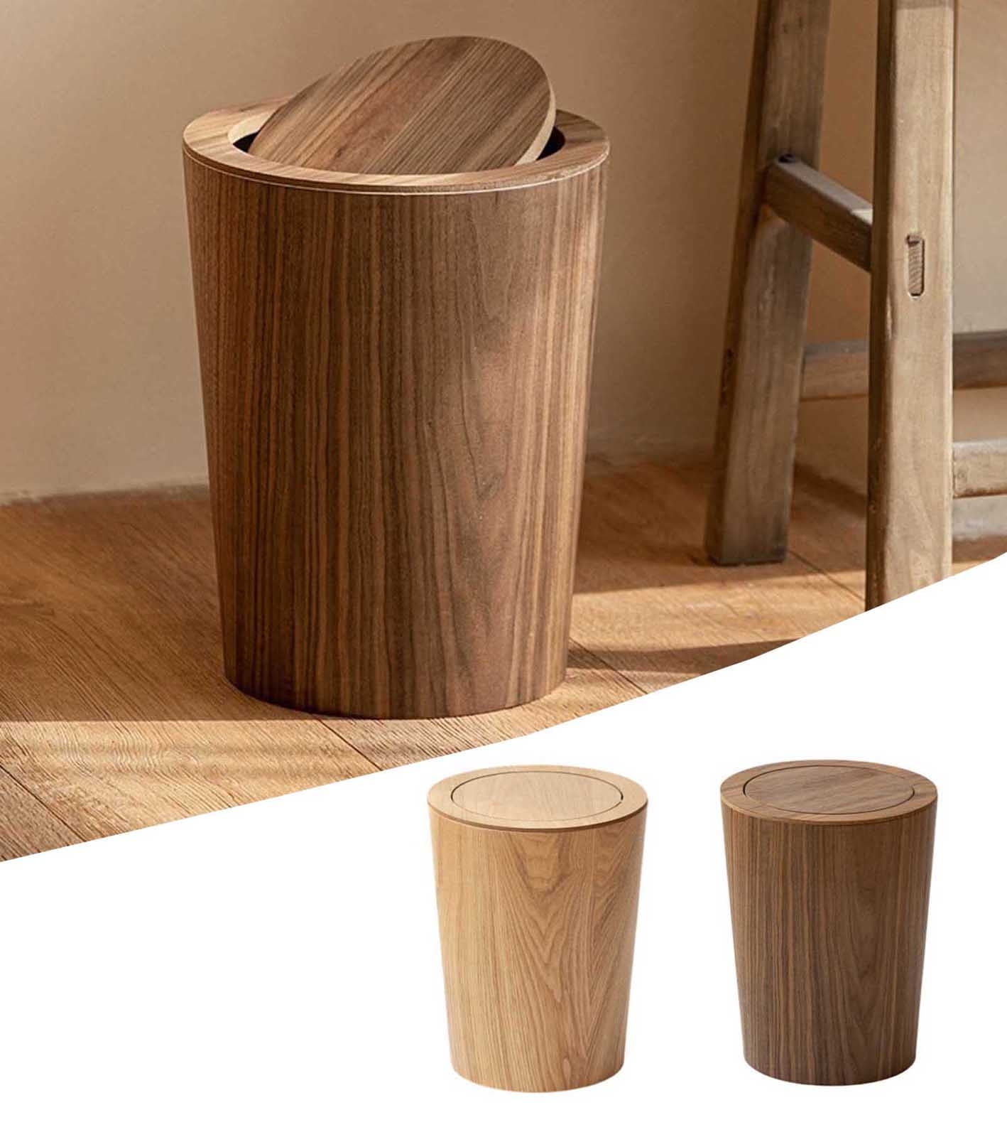 cvlncycling Bathroom Trash Can With Lid,Kitchen Wooden Flip-top Garbage ...