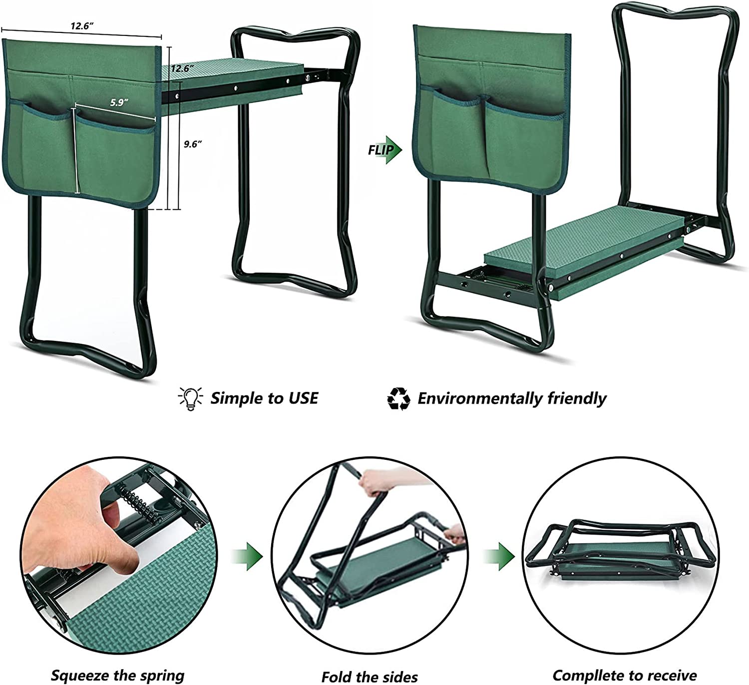 cvqazxse JKLCH Garden Kneeler Seat Gardening Stool Bench Foldable Portable Knee Stools with Tool ...
