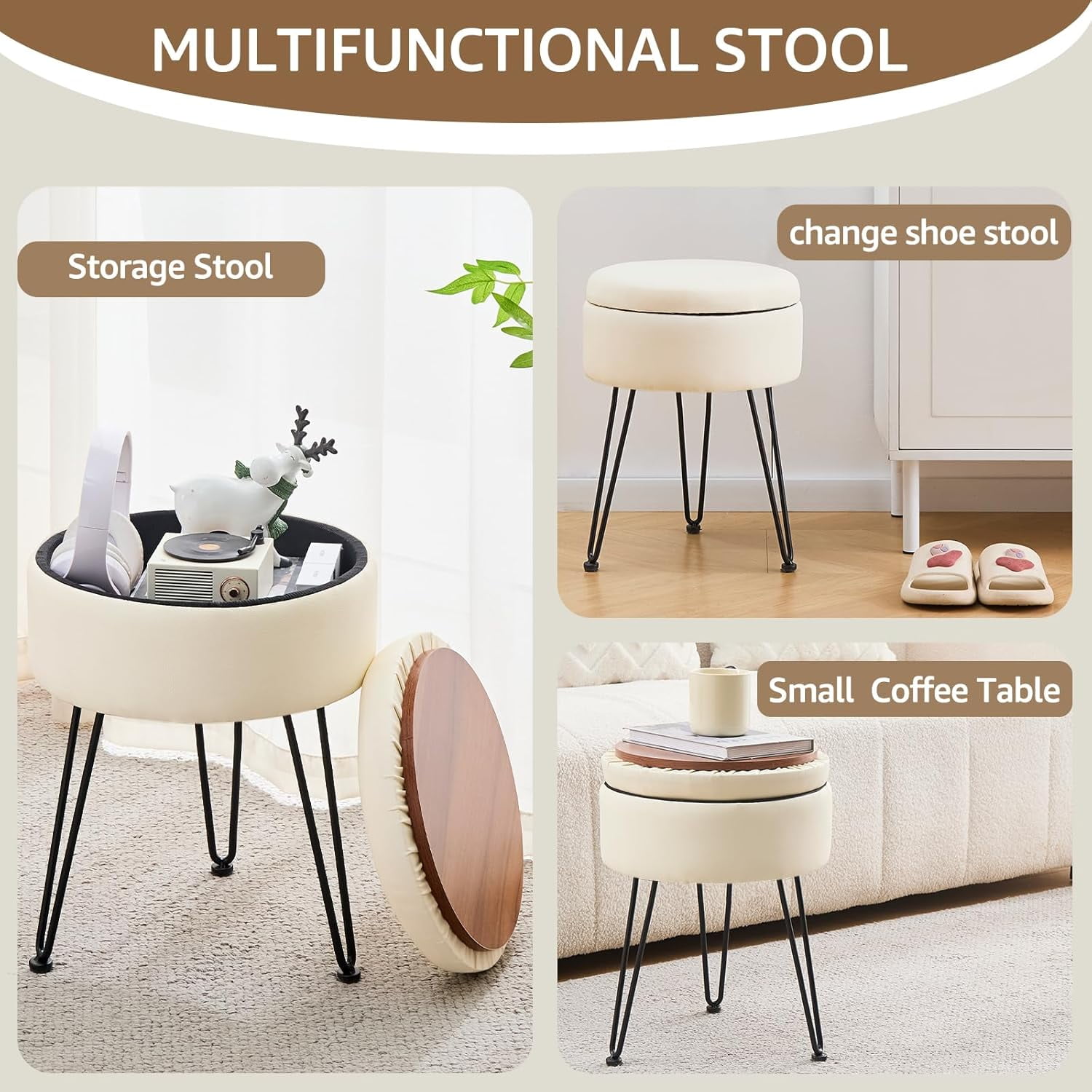 cvqazxse Round Ottoman with Storage Modern Velvet Footrest Stool ...