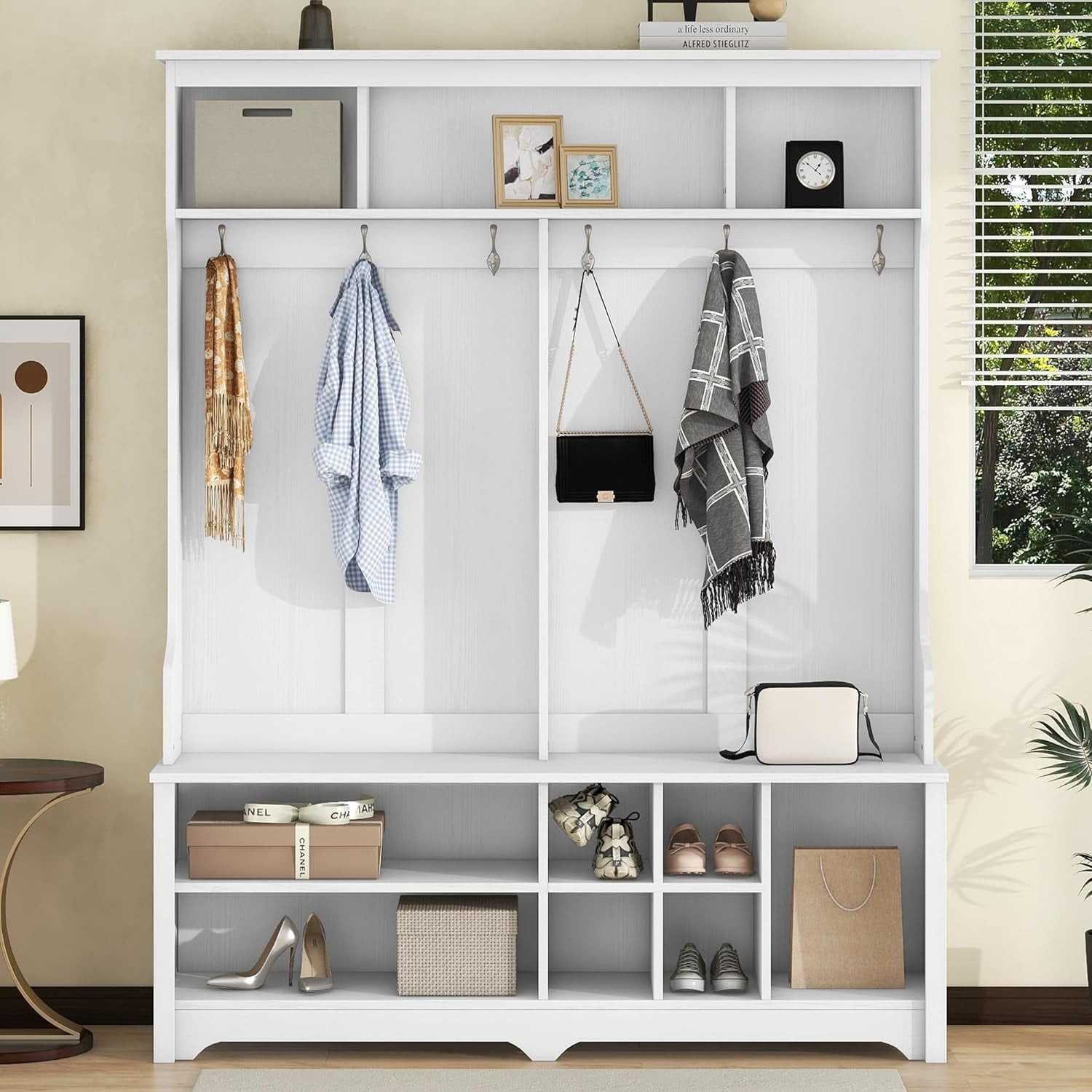 cvtubitdv Modern Hallway Hall Tree Hall Tree with Metal Hooks and ...