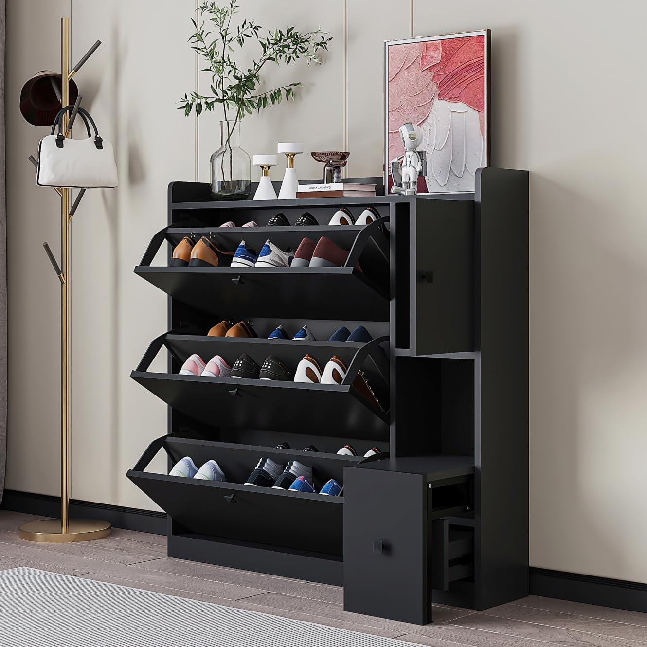 cvtubitdv Shoe Cabinet with 3 Flip Drawers Modern Free Standing ...