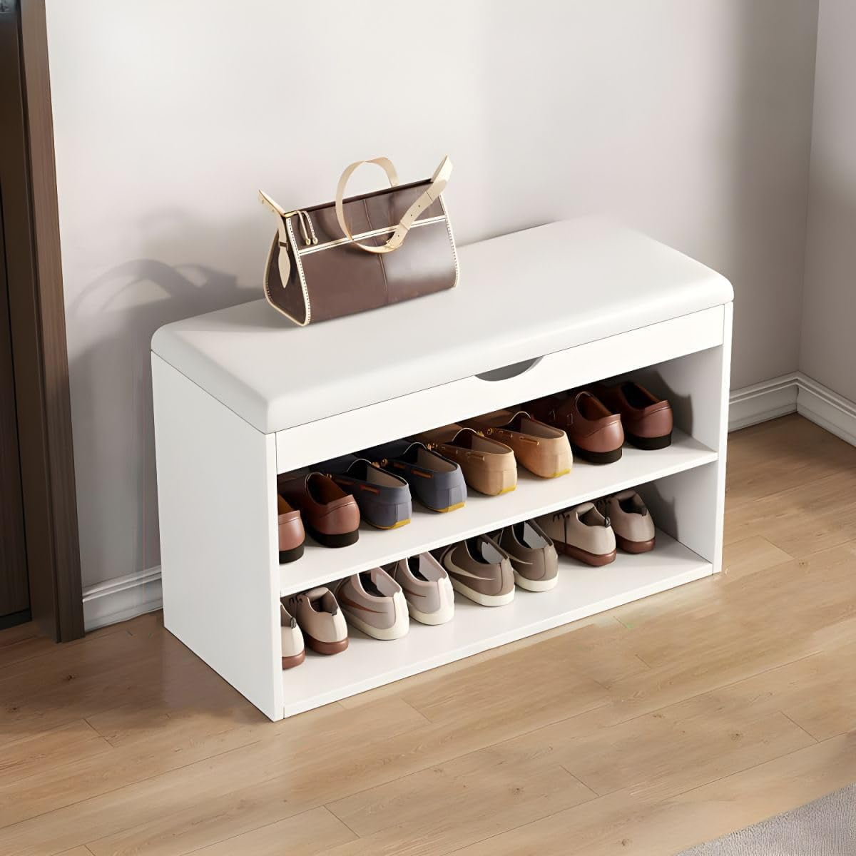 cvtubitdv Wood Shoe Storage Bench with Cushion Entrance Stool Makeup ...