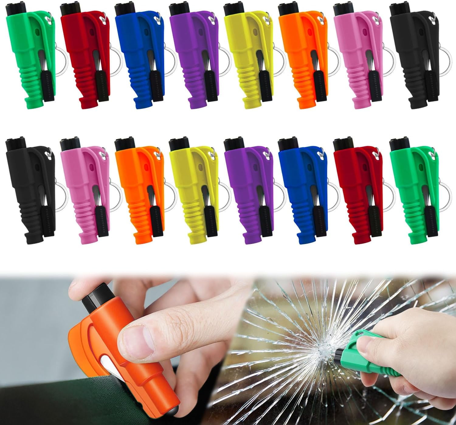 cyrico 16pcs Car Window Breaker Seatbelt Cutter Keychain, 3 in 1 Car ...
