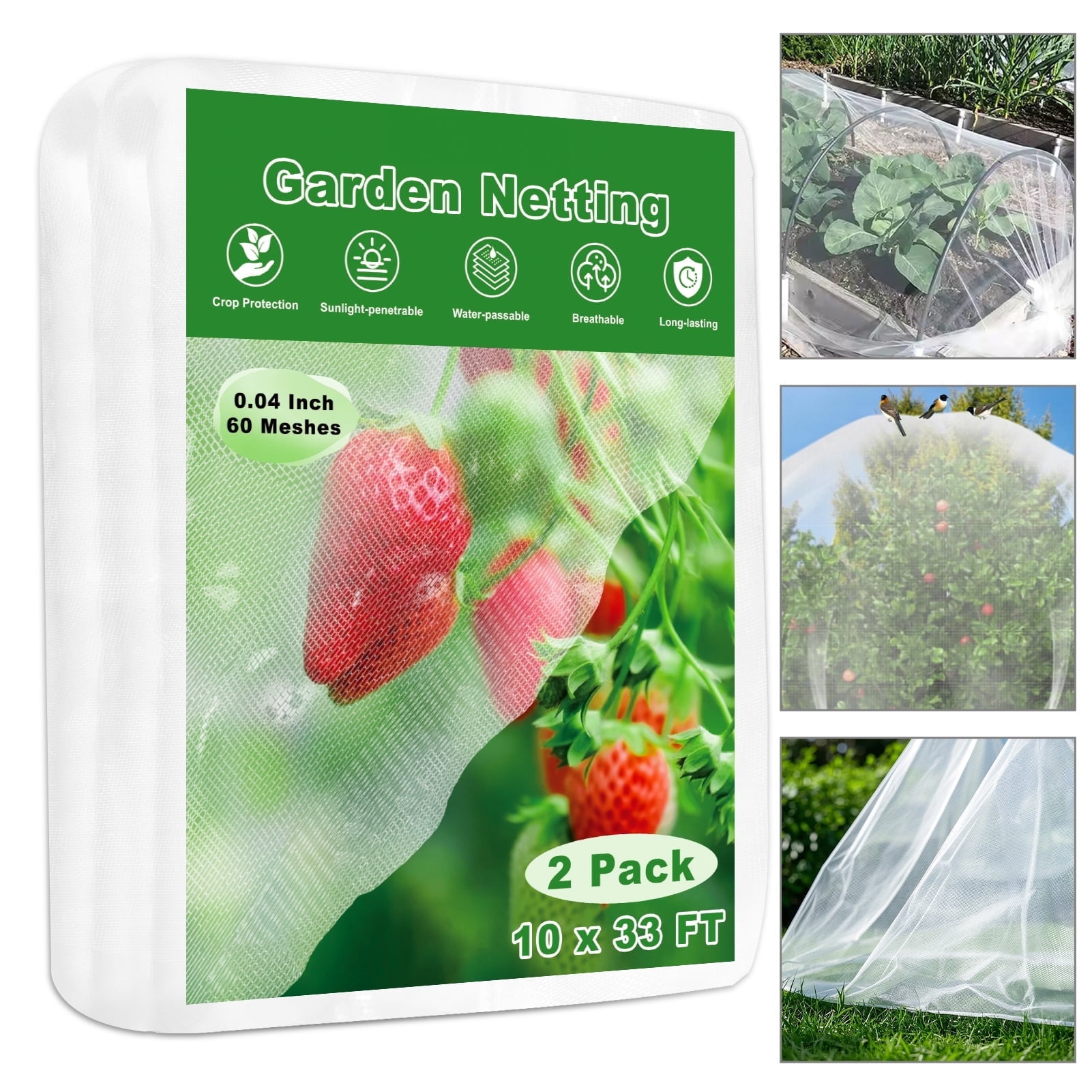 cyrico Garden Netting, 2 Pack 10'x33' Ultra-Fine Mesh, Tear-Resistant ...