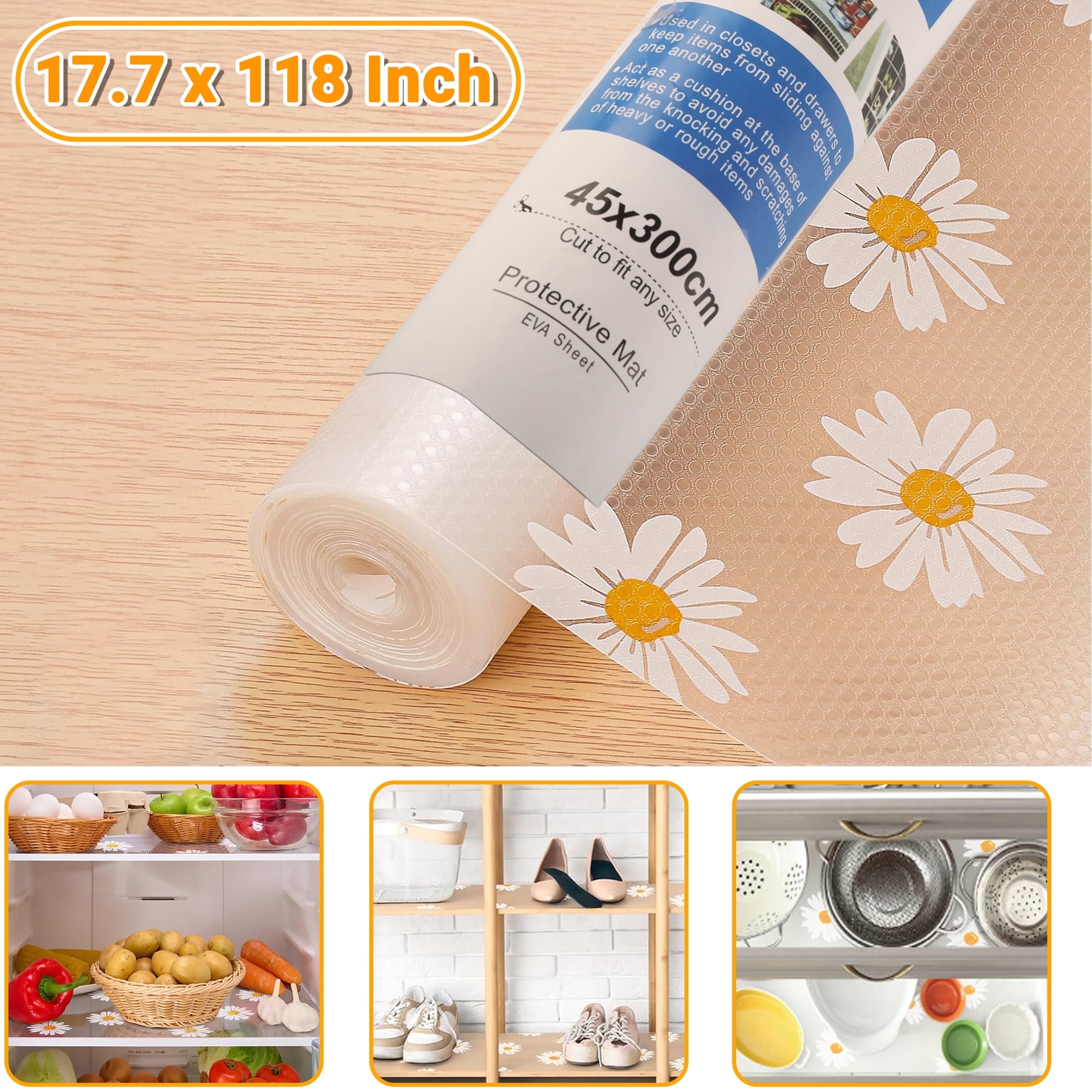 cyrico Shelf Liner for Kitchen Cabinets, Drawer Liner 17.7" x 118" Non ...