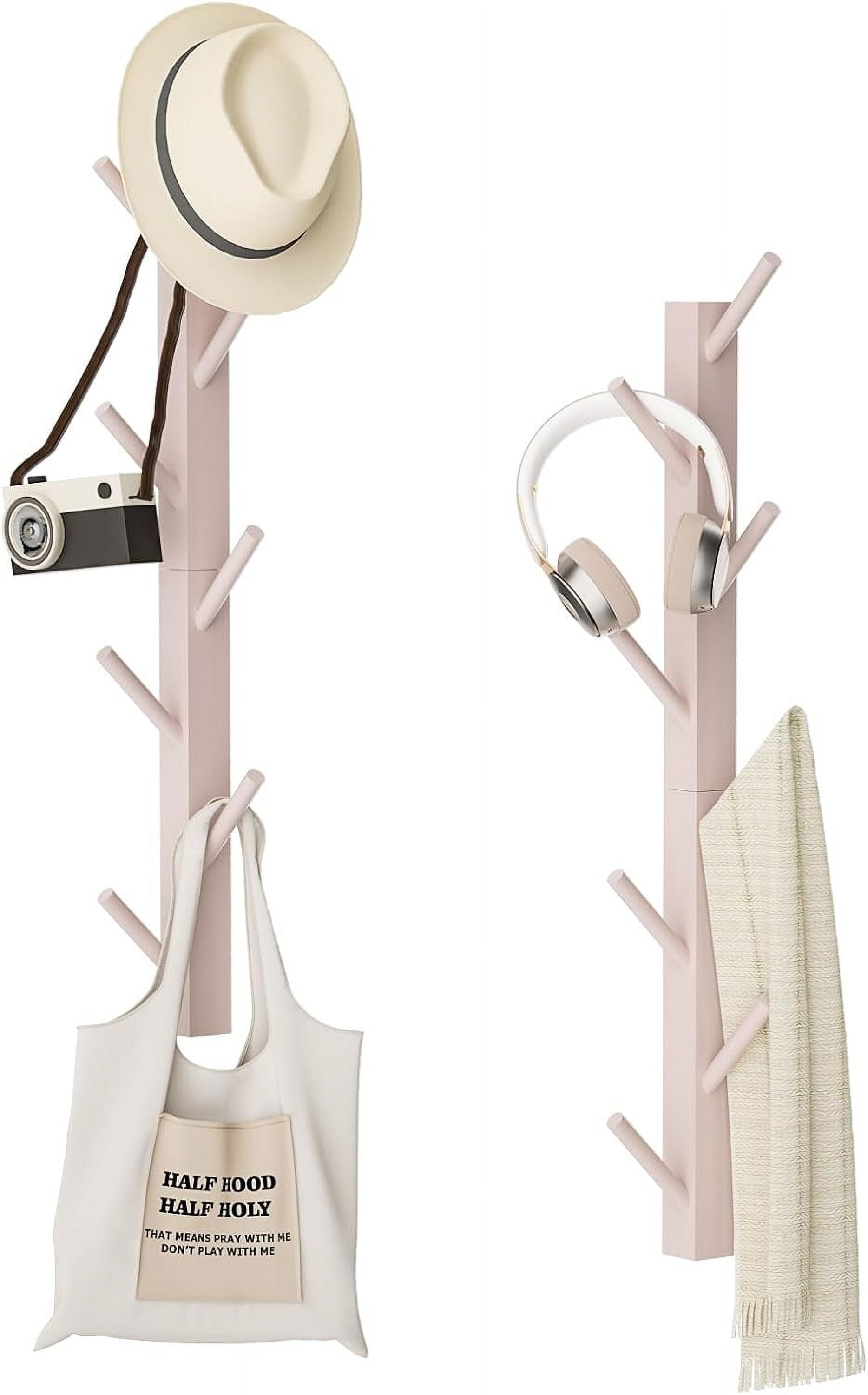 czqnlg 2-Pack Wood-Wall-Mounted-Coat-Hooks Bamboo Vertical Coats Rack ...