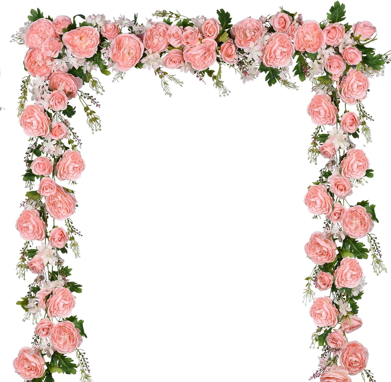 czqnlg 2Pack Artificial Peony Flower Garland - 6ft/Strand Silk Peony Garland with Pink Flowers ...