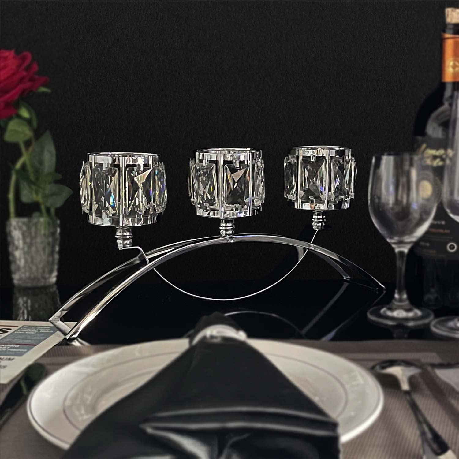 czqnlg 3 Arms Crystal Candle Holders Arch Candlestick Table Candelabras ...