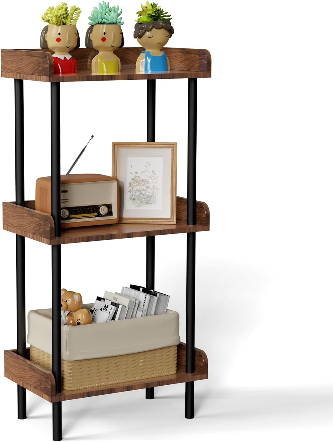 czqnlg Bookshelf 3 Tier Bookcase Industrial Small Book Shelf Brown ...