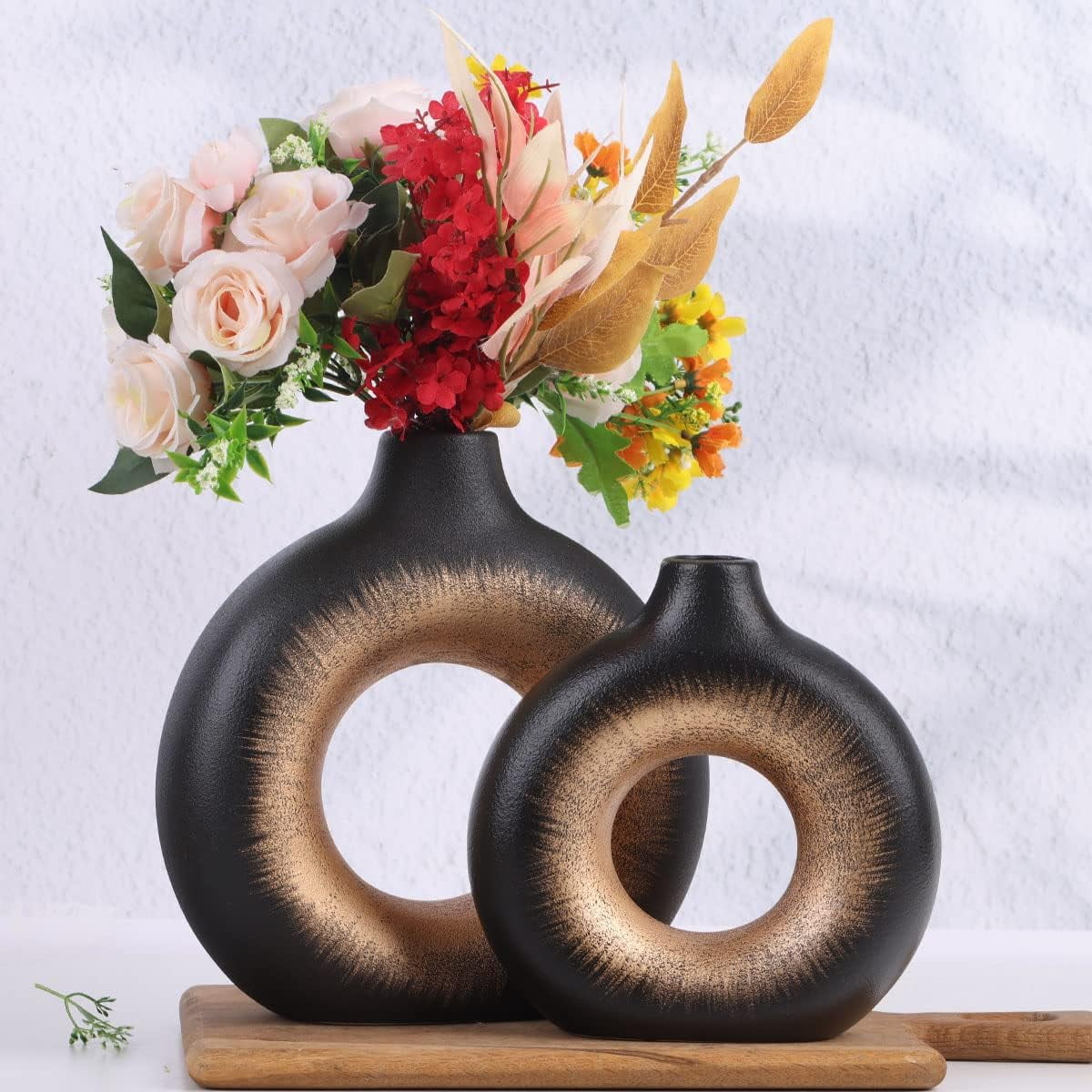 czqnlg Gold Ceramic Vase Set of 2 - Round Decor Gold Ceramic Vase ...