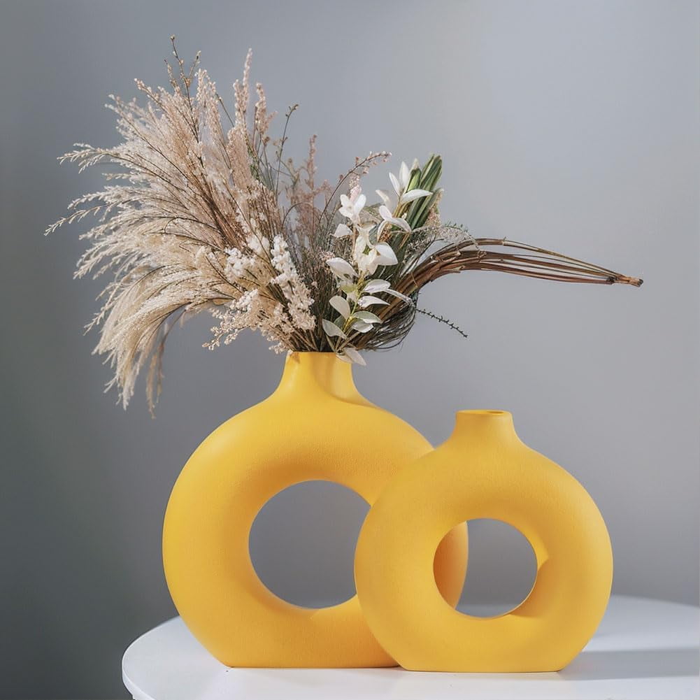 czqnlg Gold Ceramic Vase Set of 2 - Round Decor Gold Ceramic Vase ...