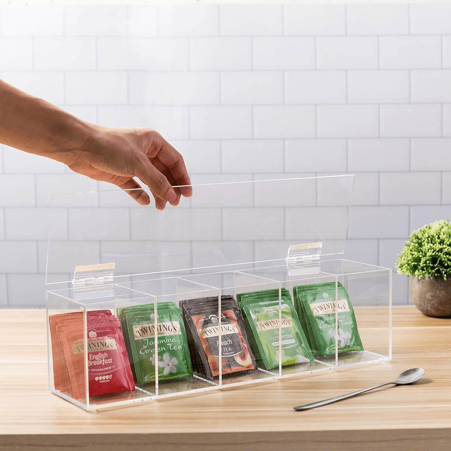 czqnlg Modern Clear Premium Acrylic Tea Bag Organizer with 5 ...