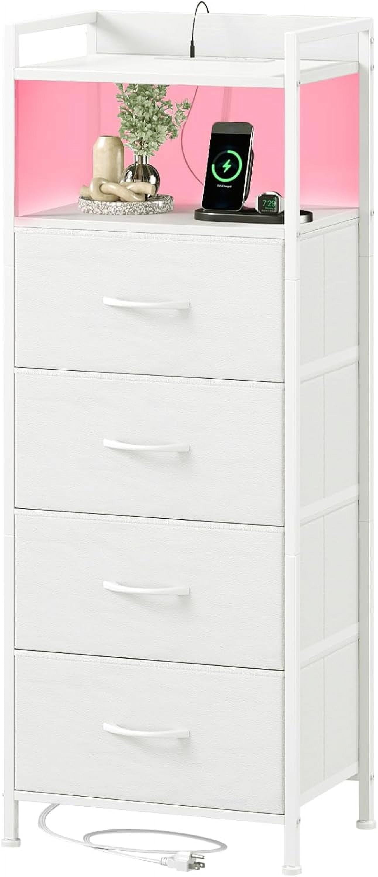 czqnlg Nightstand with Charging Station and LED Light for Bedroom 2 ...