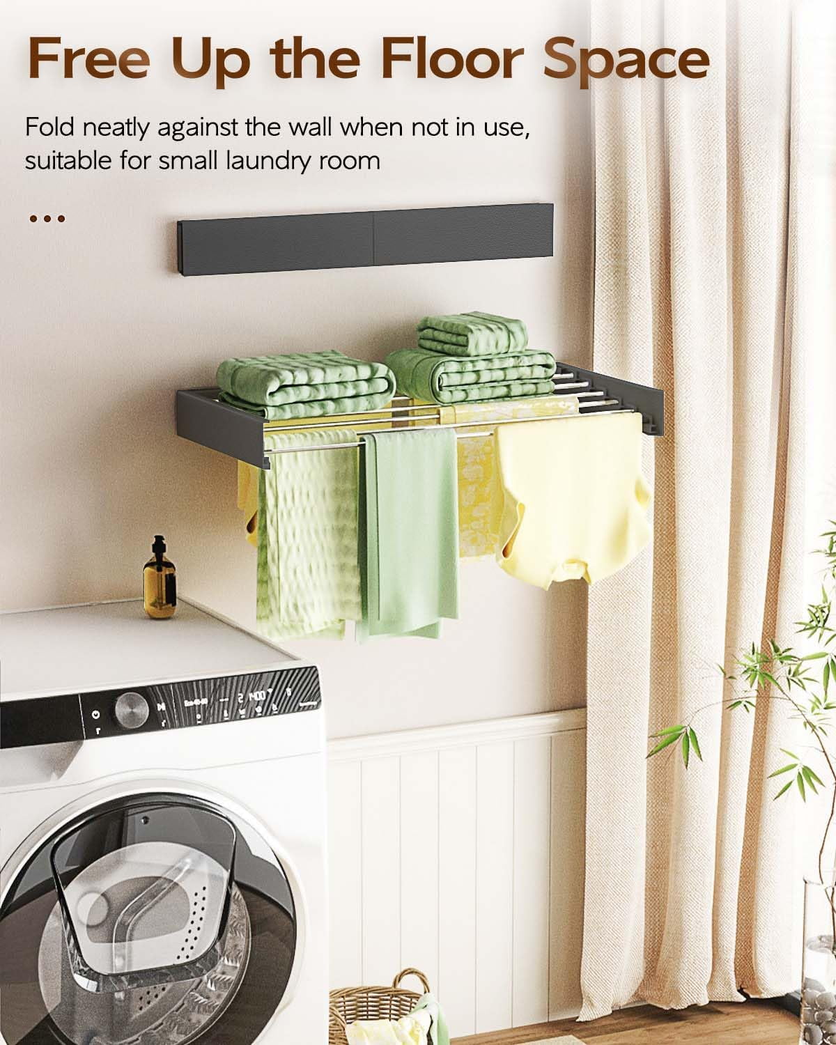 czqnlg Wall Mounted Clothes Drying Rack 32" Foldable Wall Mount Laundry ...