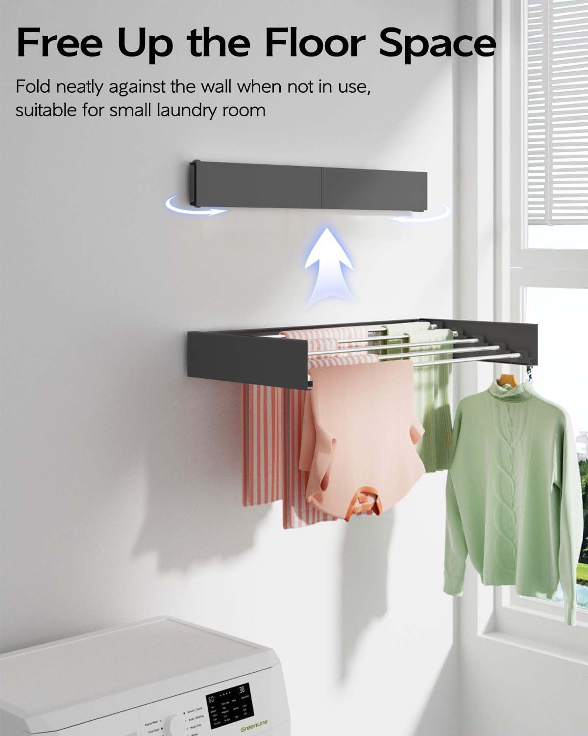 czqnlg Wall Mounted Clothes Drying Rack 32" Foldable Wall Mount Laundry ...