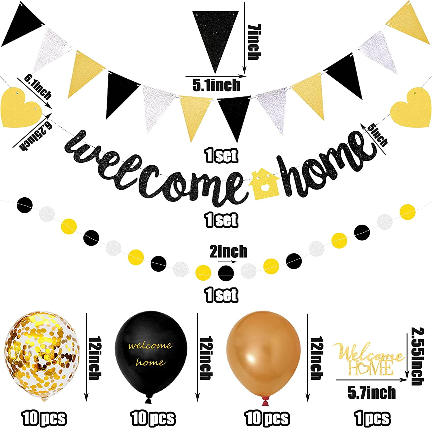 czqnlg Welcome Home Banner And Cake Topper Decorations Gold Black ...